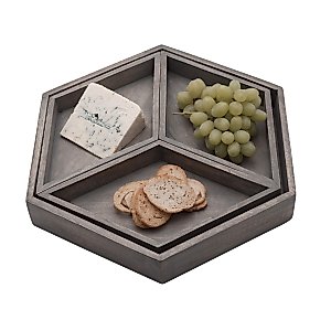 Gourmet Basics by Mikasa Hexagon 4-Piece Mango Wood Serving Tray, Gray
