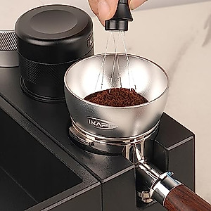 IKAPE Magnetic Dosing Funnel Set, 51MM Espresso Dosing Ring & Puck Screen Kit Compatible with Delonghi 51MM Bottomless Portafilter - with 8 Small Magnet (Silver)