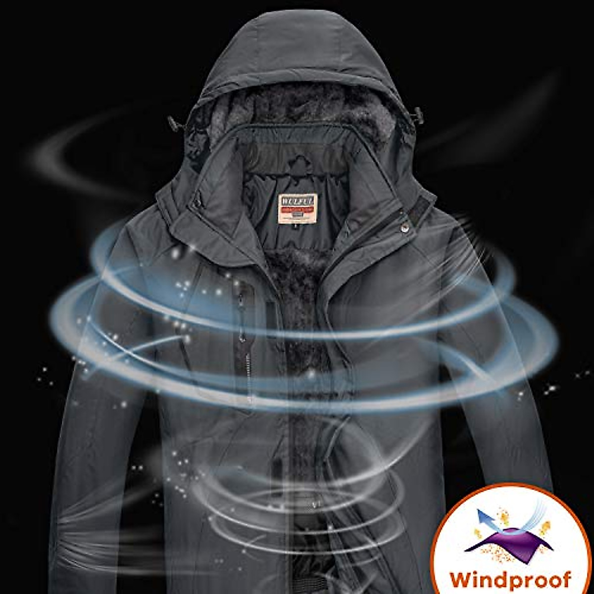 WULFUL Men's Waterproof Ski Jacket Warm Winter Snow Coat Mountain Windbreaker Hooded Raincoat