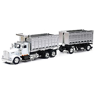 Kenworth W900 Dump Truck with Twin Dump Body White and Chrome Long Haul Trucker Series 1/43 Diecast Model by New Ray 15223B