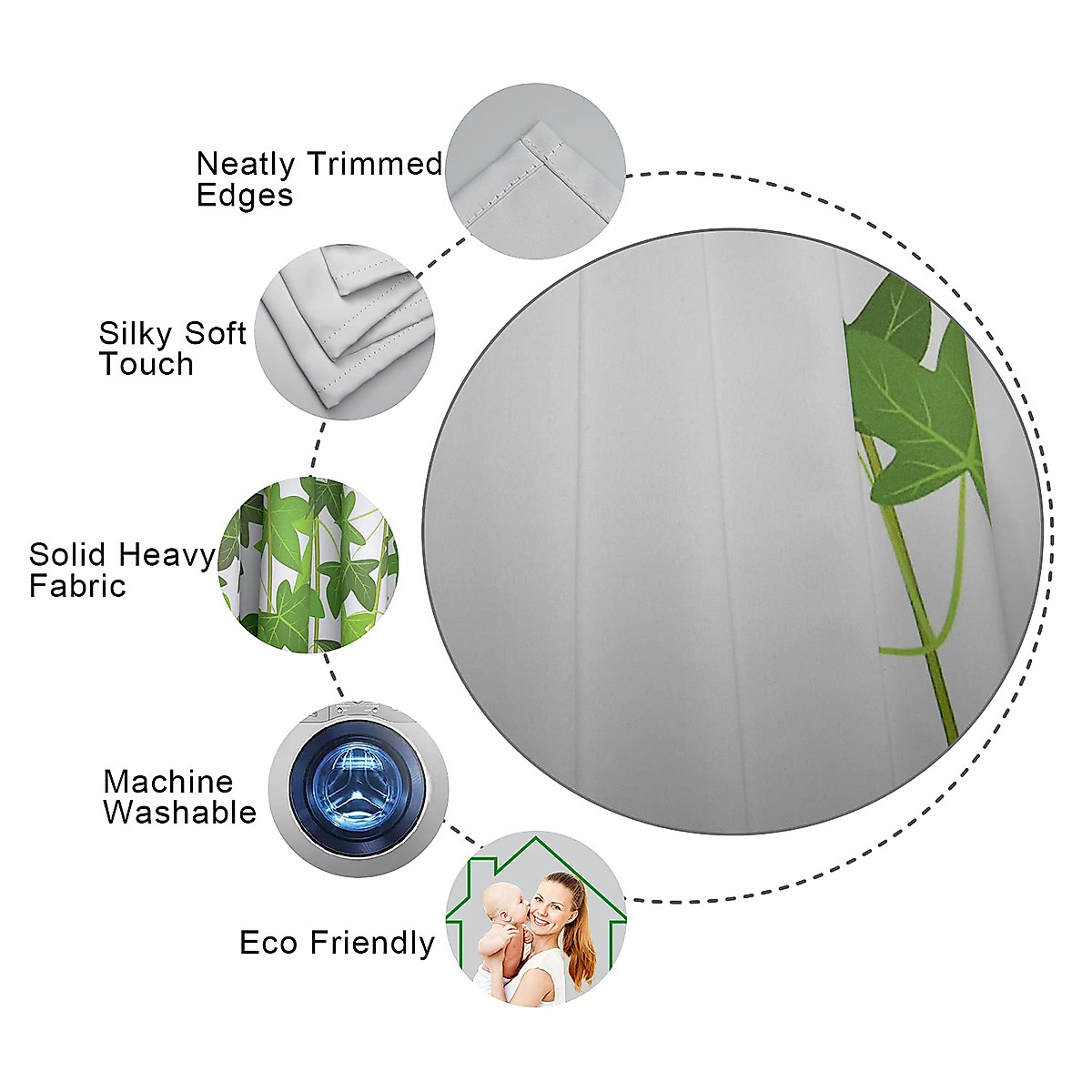 QiyI Green Ivy Plants Window Curtain Panels, Garden Foliage Creepers on White 2 Panels Blackout Curtains for Living Room Bedroom, Nursery Full Light Blocking Door Window Treatment Drapes 52 x 84 Inch