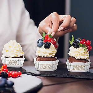 Maxcheck 300 Pcs Square Cupcake Liners 2.36 Inches Square Baking Cups Brownie Cupcake Cups Square Paper Patterned Cupcake Wrappers for Wedding Baby Shower Birthday Party Cake(European)