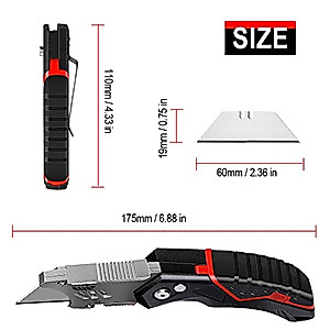 AIRAJ PRO Utility Knife,Heavy Duty Folding Box Cutter,Quick-Change Folding Razor Knife,Pocket Carpet Knife with 13 Sharp SK5 Stainless Steel Blades,Blade Storage Design