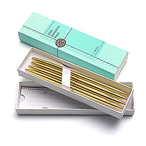 Oriday Chrome Ballpoint Slim Pens Set of 4 - Lightweight Metal Ball Point Pen in Black Ink Gift Box for Wedding, Student Gift, Bridal Shower (Gold, Black Ink)