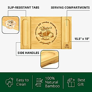 Unique Bamboo Cheese Board, Charcuterie Platter and Serving Tray for Wine, Crackers, Brie and Meat. Large and Thick Natural Wooden Server - Fancy House Warming Gift