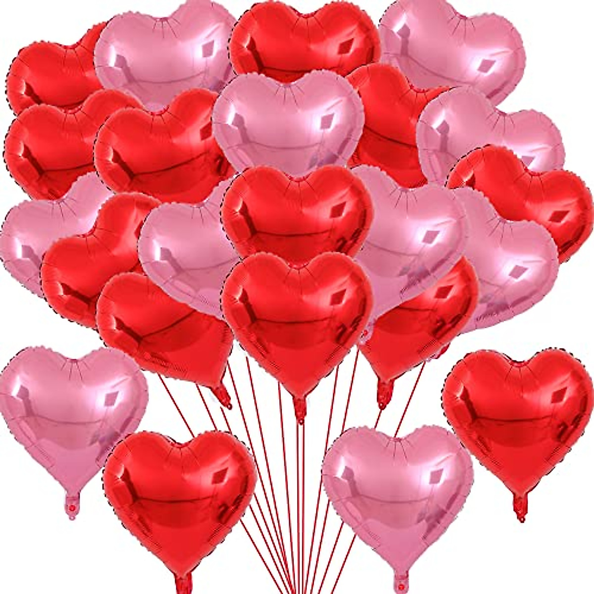 Littleloverly Valentine's Day Red Pink Heart Foil Balloons Decoration - Heart Shaped Mylar Balloons Engagement Wedding Valentines Day Anniversary Party Decorations(20PCS)
