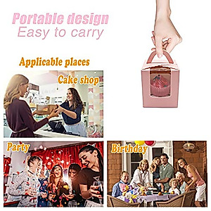 25 Pcs Pink Paper Cupcakes Boxes,Portable Single Individual Cupcake Gift Boxes with Window Inserts Handle for Wedding Candy Boxes (Pink)