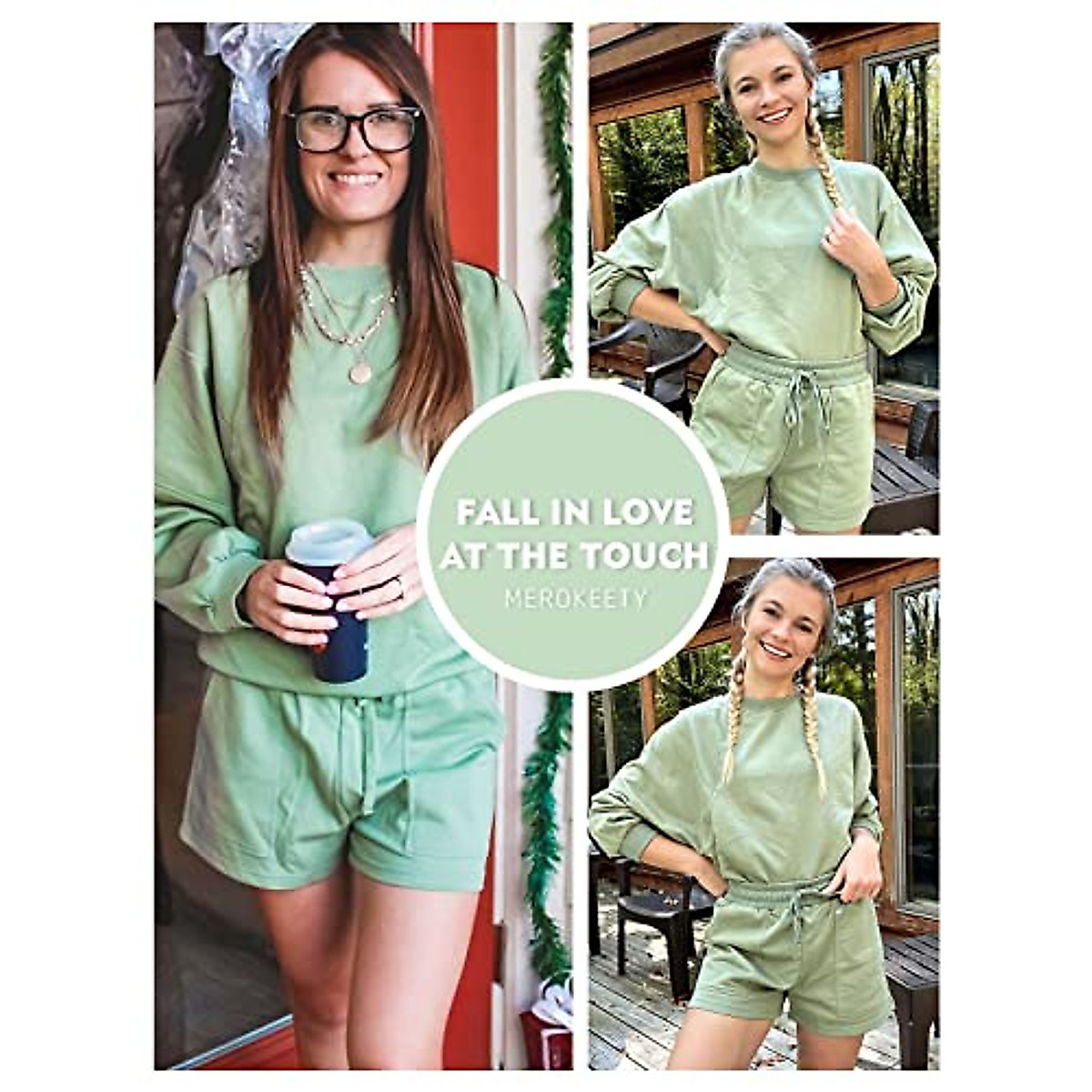 MEROKEETY Women's 2023 Fall Oversized Batwing Sleeve Lounge Sets Casual Top and Shorts 2 Piece Outfits Sweatsuit