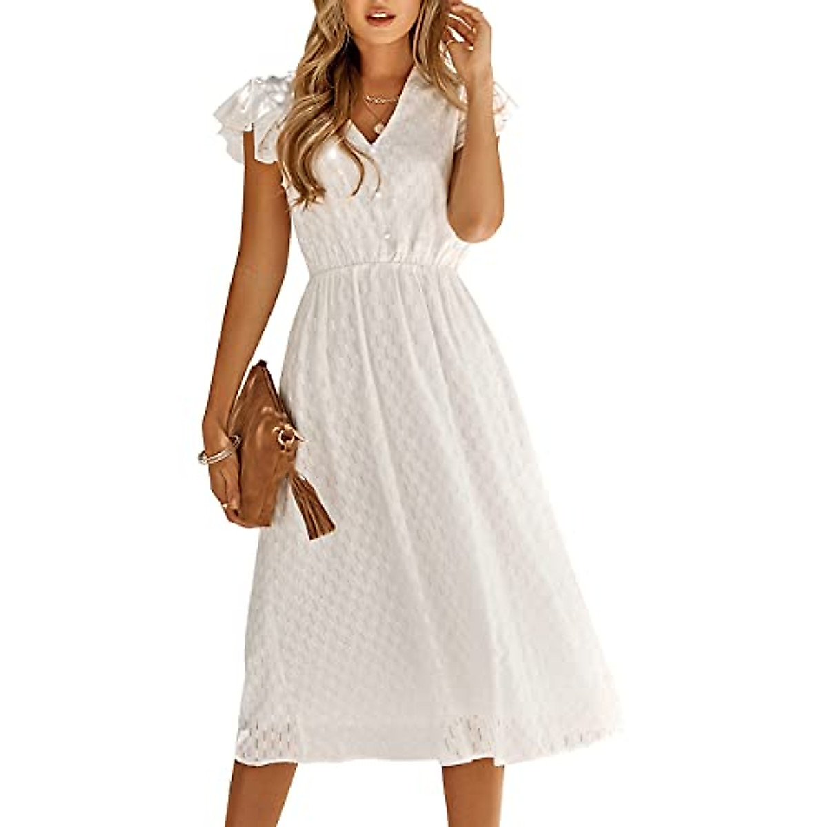 Camisunny Fashion 2023 Summer Dresses Sundress for Women Trendy Sexy V Neck High Waist White Size XL