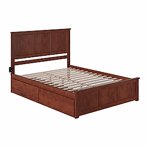 Atlantic Furniture AR8646114 Madison Platform Bed with Matching Foot Board and 2 Urban Bed Drawers, Queen, Walnut