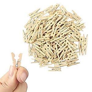 NUTJAM 100 Pack Mini Clothespins, Mini Clothes Pins, Wooden Small Clothes Clips for Photos, Clothesline, Bag, Crafts, Art Wall, Pictures