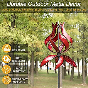 Cyan Oasis Yard Garden Wind Spinners - Large Outdoor Metal Wind Spinners with Stake, Yard Art Lawn Garden Decor (19" W x 87" H)