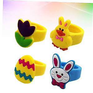10pcs Easter Party Supplies Rabbit Toys for Bunnies Easter Egg Stuffers Kids Play Rings Easter Egg Fillers Kids Rings Toy Childrens Toys Children's Rings Girls Jewelry Animal