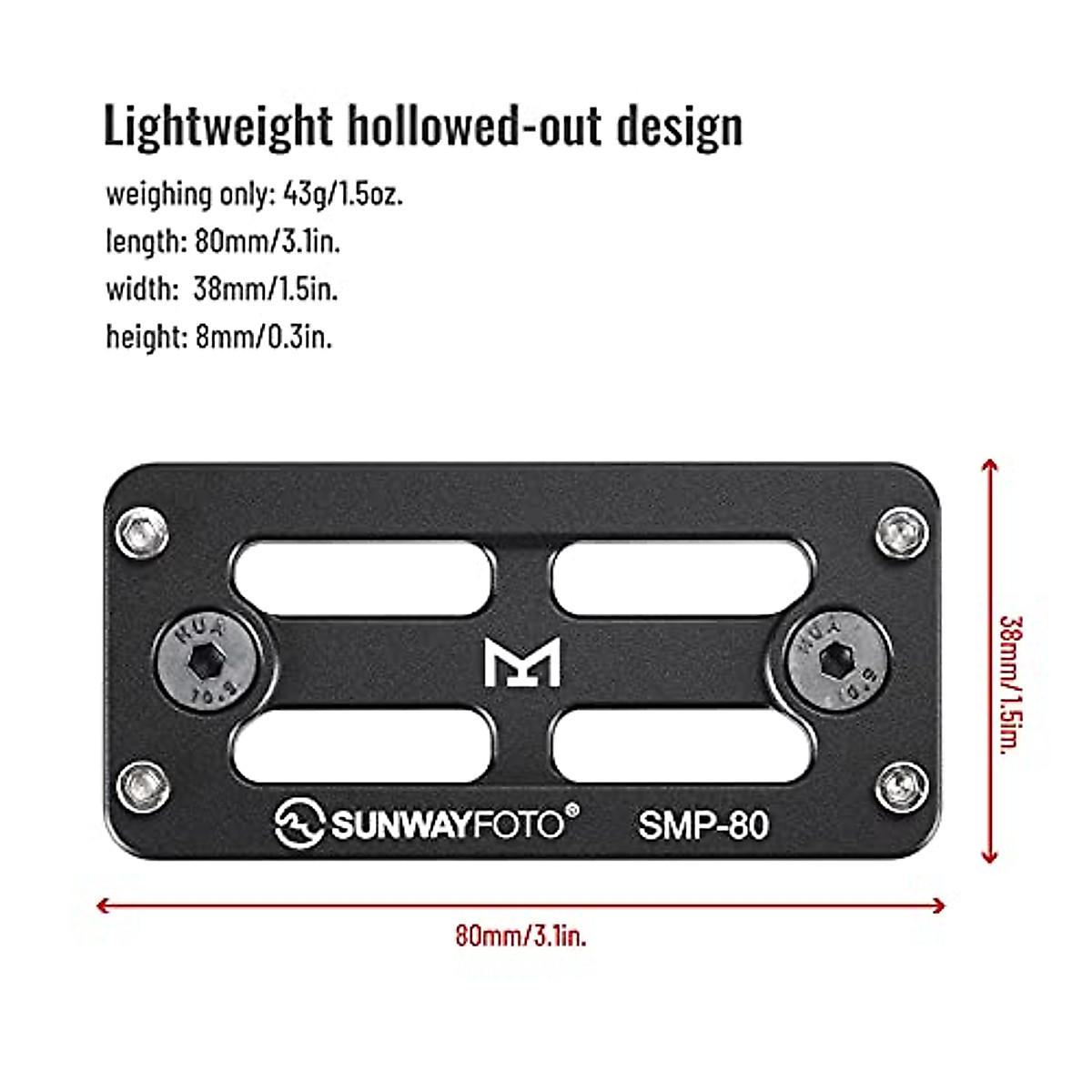 SUNWAYFOTO 3.15 inch M-Lok Arca Rail Mount Adapter Accessories for Arca-Swiss/RRS Tripod Head Aluminum SMP-80