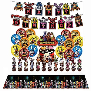 Birthday Party Supplies, Includes Banner, Tablecloth, Cake Topper - 24 Cupcake Toppers - 20 Balloons