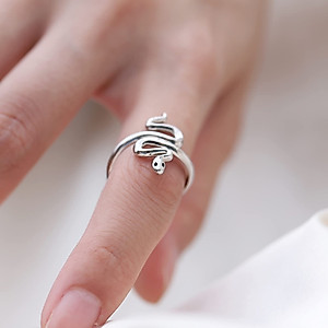 Bolelis 925 Sterling Silver Snake Ring for Women CZ Jewelry Plated with Shiny White Gold/18K Gold,Whether You Snakes Lovers or Not,Personalized Fashion Ring is Worth Having (Silver, 7#)