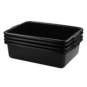 Parlynies 4-Pack 25 L Commercial Bus Box/Tote Box, Plastic Utility Bus Tub, Black