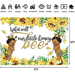 What Will Little Honey Bee Backdrop Gender Reveal Party Decorations for Baby Shower Boy or Girl Gender Reveal Sunflower Background Photo Banner 7x5ft
