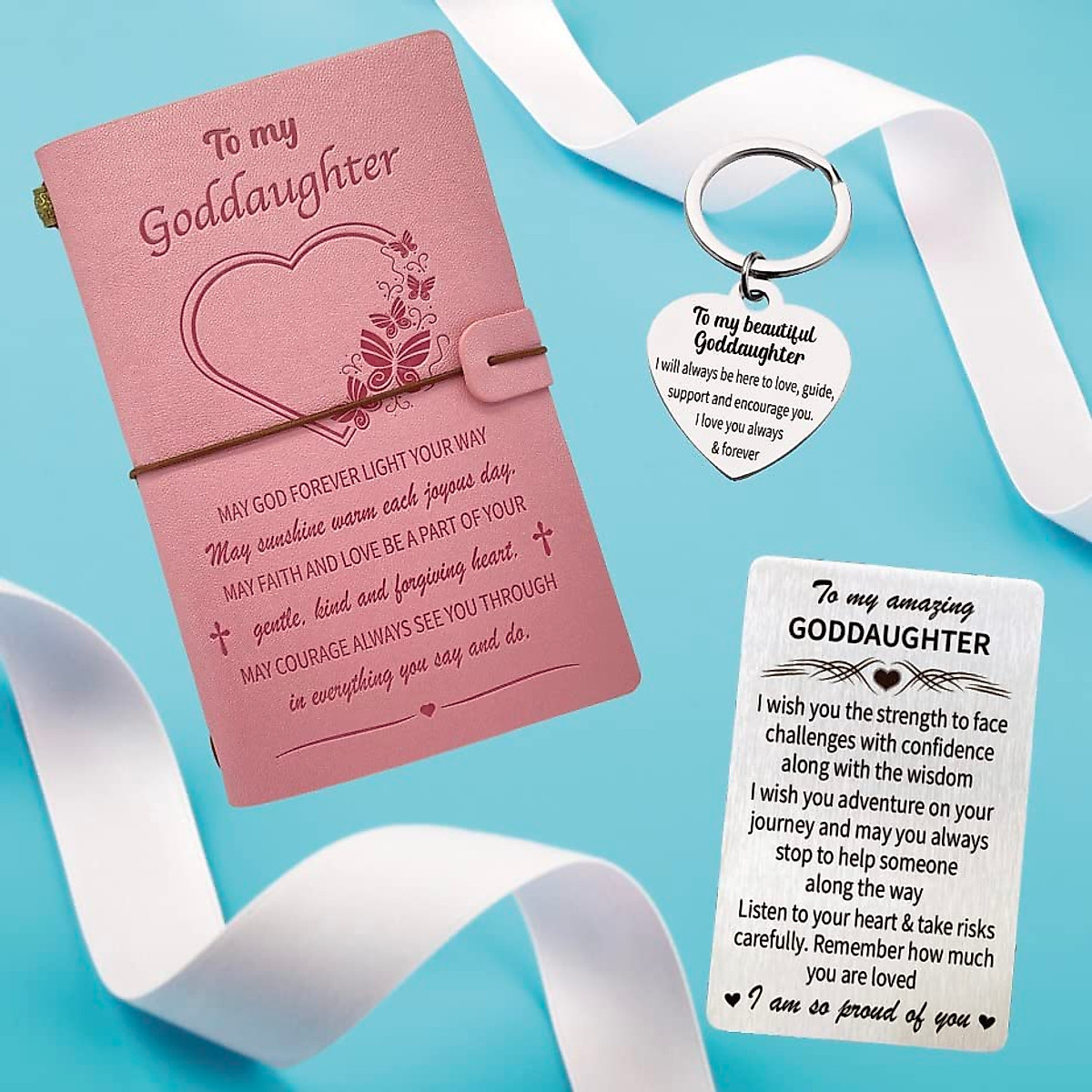 MALLAbyLAMMA To My Goddaughter Journal, Goddaughter Wallet Card, Goddaughter Keychain Gift Set, 140 Page Refillable Notebook, Suitable for Birthday, Graduation, Christmas