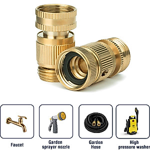 8PCS Garden Hose Quick Connector, 3/4 inch GHT Solid Brass Water Hose Thread Fittings, Easy Connect & Disconnect Adapters, Male and Female(2+2 Pairs)
