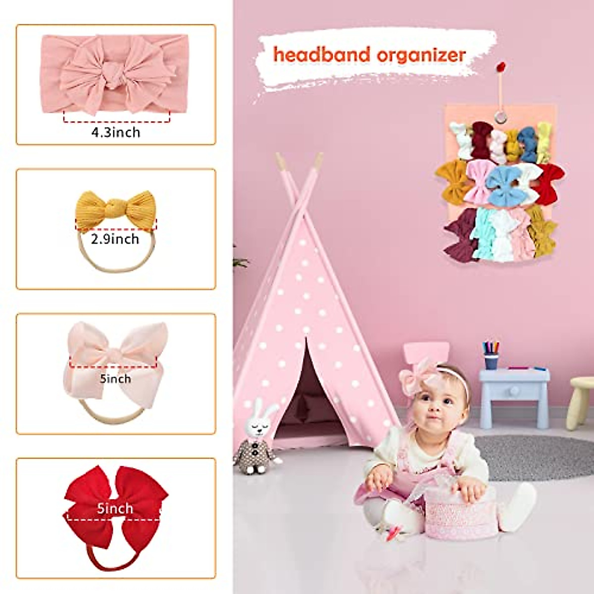 20PCS Baby Nylon Headbands,Bow Holder for Girls Hair Bows,baby essentials for newborn,Hair Accessories for Baby Girls