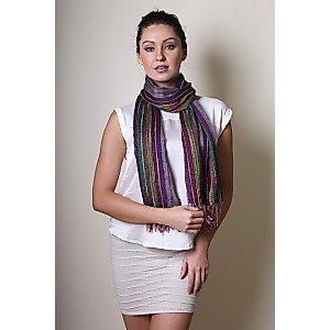 Anika Dali Women’s Jewel Shimmer Multicolor Stripe Scarf, Metallic Pashmina Shawl (Purple Dazzle)