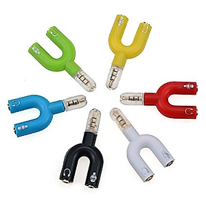 Reheyre U Shape Microphone Splitter, for Smartphone Player, Stereo Audio Headphone Splitter 1 in 2 Ctia Standard Adapter, for 3.5mm Jack Devices Blue