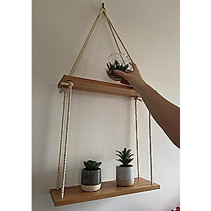 Addikts Hanging Shelves – Set of 2 Floating Wooden Shelves – Natural Oak Triangle Shelf – Indoor Plant Shelf – Unique Wall Décor for Bedroom, Bathroom or Kitchen – Minimalist and Modern Design