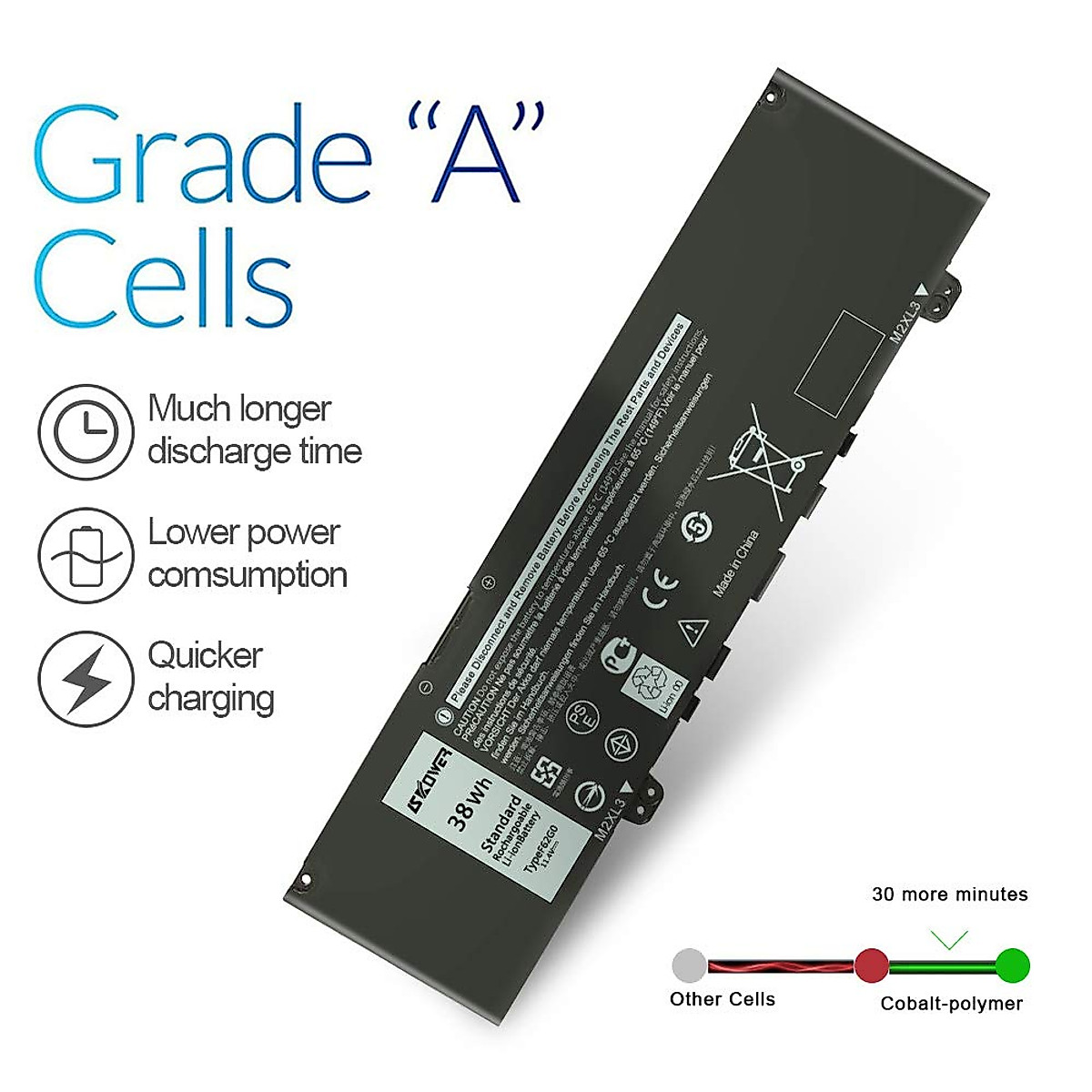 SKOWER 38Wh F62G0 F62GO 0F62G0 Laptop Battery for Dell Inspiron 13 7000 i7373 7373 7386 2-in-1 5370 7370 7380 P83G P87G P91G P83G001 P83G002 P87G001 Vostro 13 5370 Replacement CHA01 RPJC3 39DY5 11.4V
