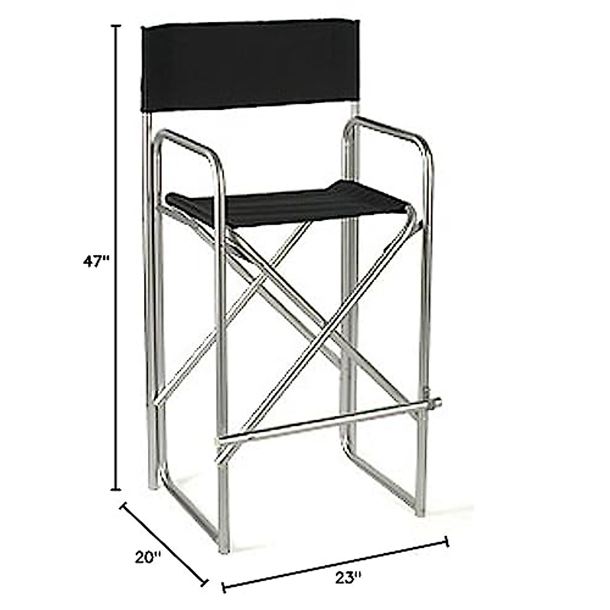 Displays2go Aluminum Director's Chair with Black Canvas Back and Seat, 47-Inch, Satin Silver