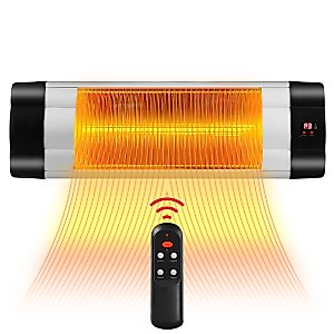 COSTWAY Outdoor Patio Heater, 1500W Electric Infrared Heater with Remote Control, 24H Timer, 3 Adjustable Modes, Quiet 3s Instant Heat, Wall-mounted Space Patio Heaters for Outdoor Use, Home, Backyard