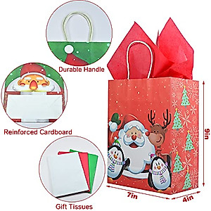 24 pcs Christmas Kraft Gift Bags with 24 Tissue Papers, Holiday Paper Gift Bags,Party Favors Goody Bags, Xmas Presents, Classrooms and Wrapping Stocking Stuffers (Merry Christmas A)
