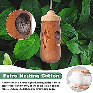 Lezmarket Hummingbird House, 3 Shapes Hummingbird Houses for Outside Hanging for Nesting, Boxwood Hummingbird Nest with Nesting Material & Red Ribbon, for Garden Decoration Wild Bird Conservation.