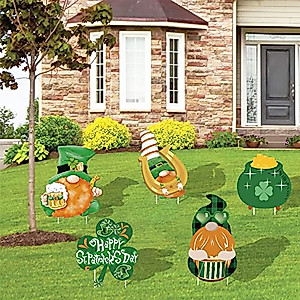 St. Patrick's Day Yard Sign Stakes Outdoor Decorations 5 pcs Irish Gnome Shamrock Green Lawn Sign for Saint Patty's Day Outside Lawn Yard Decorations Supplies 