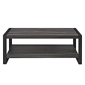 Walker Edison Industrial Modern Rectangle Metal Base and Wood Coffee Table Living Room Accent Ottoman, 48 Inch, Charcoal