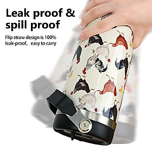 Exacmos 30oz Chicken Tumbler with Handle and Straw, Stainless Steel Vacuum Insulated Flip Straw 30 oz Coffee Rooster Tumbler, Spill Proof Travel Mug, Chicken Decor Gifts for Women