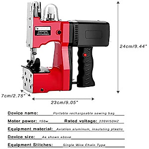 Bag Closing Machine,Portable Bag Closer,Automatic Woven Bag,18000 Rpm 2600 Stitches/Min-2 Seconds/Bag,Kraft Paper Bags,Pp/Pe Woven Bags,Composite Bags,Sacks,Leather,Agriculture,Red