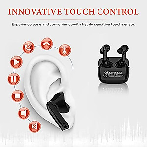 Mambo by Carlos Santana, True Wireless Earbuds Bluetooth Headphones with Charging Case, Bluetooth Earbuds with Voice Isolating Microphone, Deep Bass Stereo Headsets for Sports & Gaming, Black