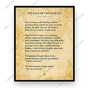 "The Tale of Two Wolves" Cherokee Indian Tale-Vintage Book Page Print -8 x 10" Spiritual Wall Art Print-Ready to Frame. Inspirational Home-Office-Classroom-Library Decor. Great Native American Sign!