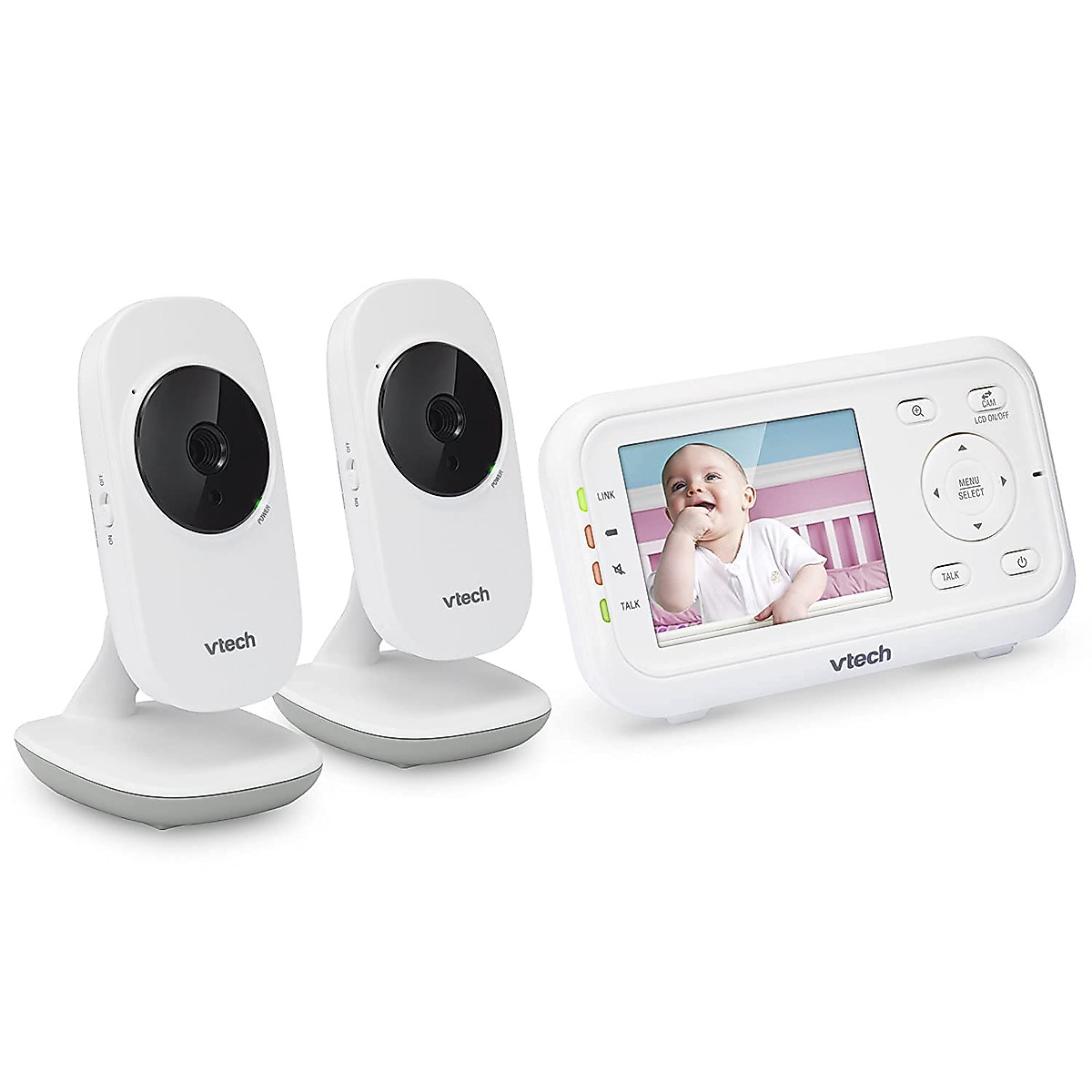 VTech VM3252-2 2.8” Digital Video Baby Monitor with 2 Cameras and Automatic Night Vision, White (Renewed)