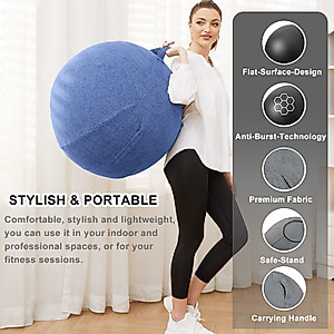 Exercise Ball Chair with Fabric Cover, Pilates Yoga Ball Chair for Home Office Desk, Pregnancy Ball & Balance Ball Seat to Relieve Back Pain, Improve Posture, Birthing Ball for Pregnancy (Blue)