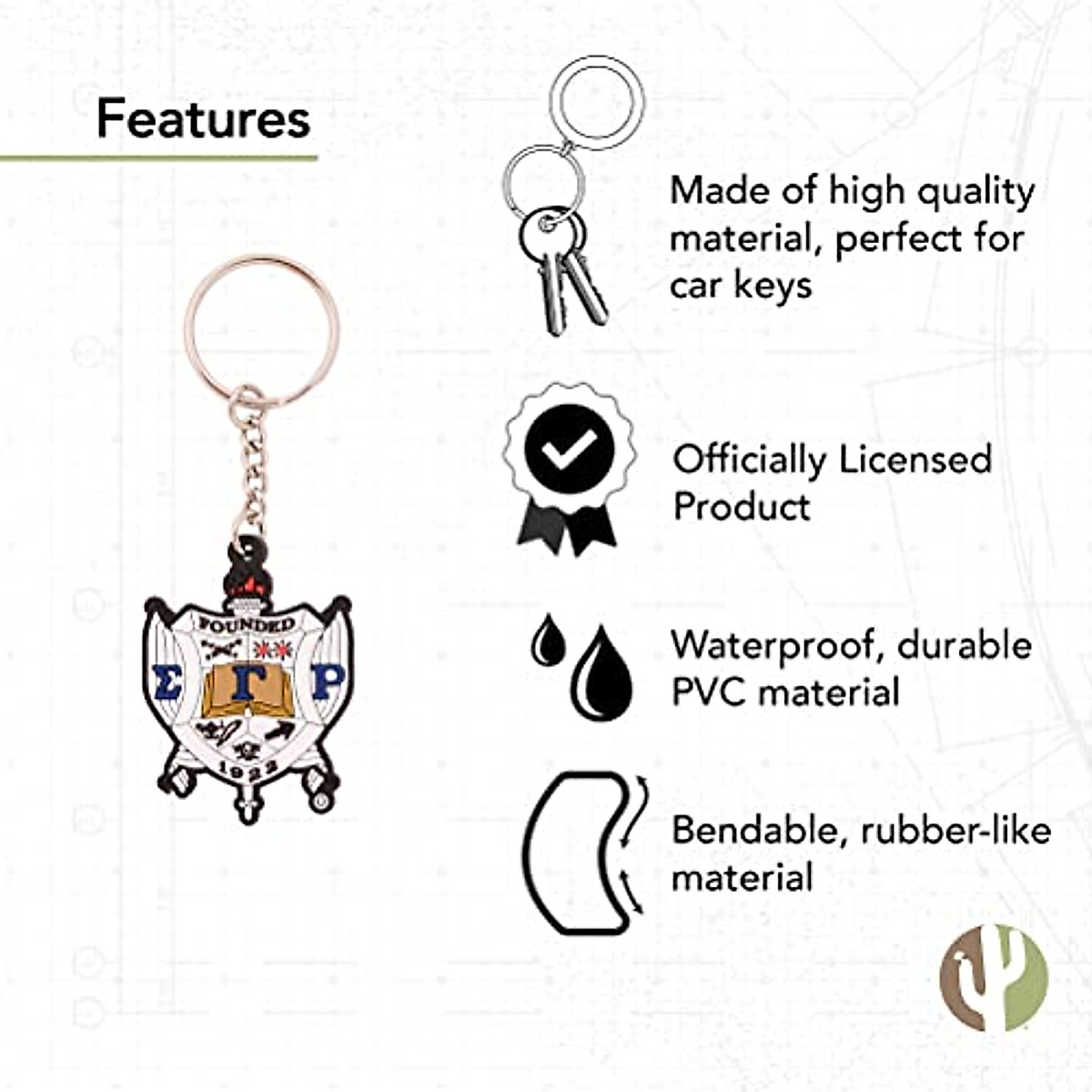 Desert Cactus Sigma Gamma Rho Keychain PVC Material Decorative Keychain Sigma (PVC Keychain - Crest)