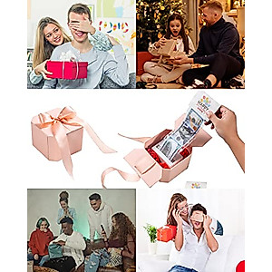 JSUPMKJ Money Pull Box for Cash Gift, Money Roll Gift Box with Flower and Ribbon, Money Gift Box Pull for Birthday/Christmas/Valentine's Day (Pink)