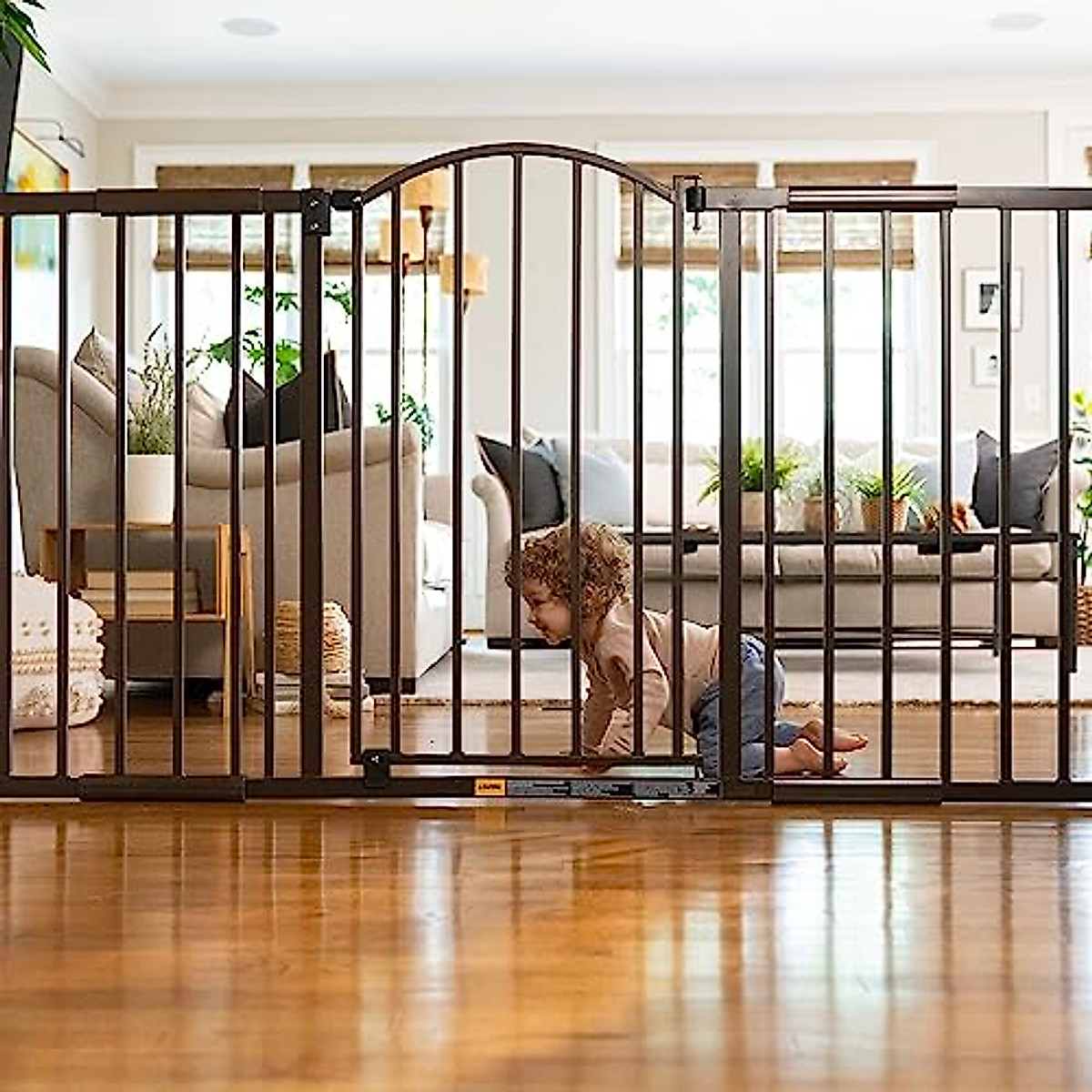 Summer Metal Expansion Extra Wide Safety Pet and Baby Gate, 44"-71" Wide, 36” Tall, Hardware Mounted for Dog and Child Safety, Fits Large Opening or Doorway, Auto Close Walk Thru Door - Bronze