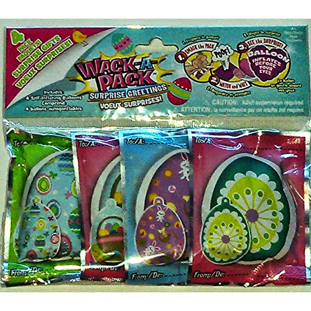 Easter Egg Wack-a-pack Balloon Surprise! 3 Pack of 4 Self-inflating Foil Balloons- Various Designs