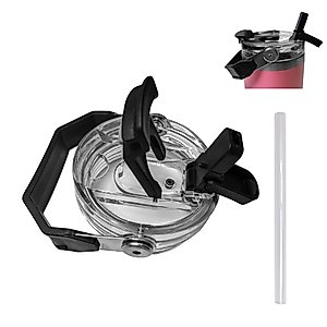 Replacement Lid for Stanley IceFlow 20oz 30oz Spill Proof Tumbler Cover with Handle & 2-in-1 Flip Straw Spout (Clear lid blak)