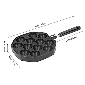 Joyzan Takoyaki Pan, 12 Hole Grill Cast Iron Maker Nonstick Aluminum Heavy Duty Cooking Octopus Meat Ball Plate Preseasoned Cookware Half Sphere Griddle with Handle Pancake Puff Home Electric Stovetop