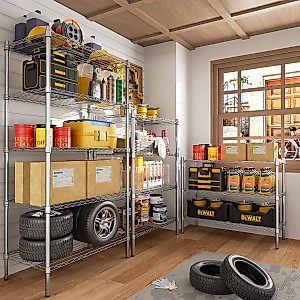 Auslar 4-Shelf Storage Wire Shelves Heavy Duty 4 Tiers Standing Shelving Units Adjustable Metal Organizer Wire Rack, Chrome