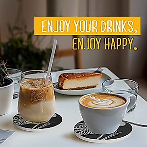 Absorbent Coasters Stone Coaster Set of 8, Cork Base, with Holder, Teivio Funny Skull Skeleton Halloween Coasters for Housewarming Apartment Kitchen Room Bar Décor