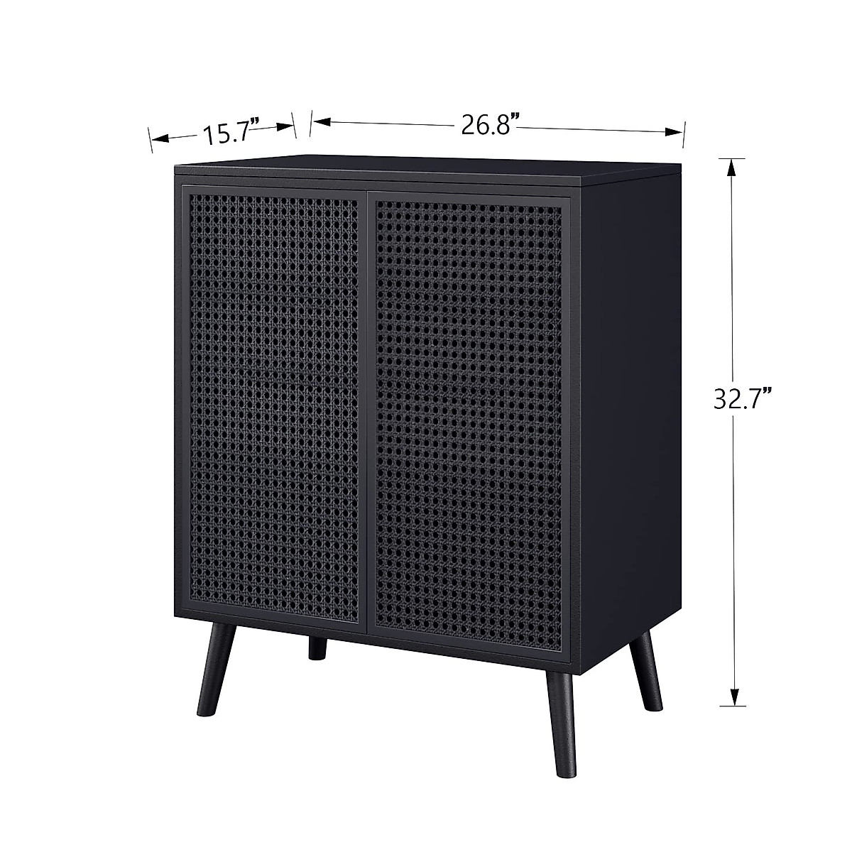 JZXSHD 2-Piece Metal Rattan Sideboard with 2 Doors for Kitchen, Living Room, Hallway, Black 2-Pack